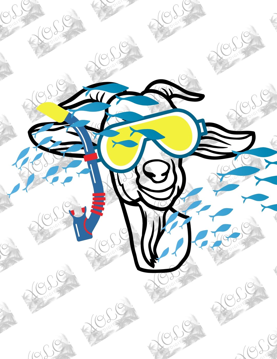 Goat Snorkeling Art SVG, Animals Goat With Fish PNG, Funny Animals ...