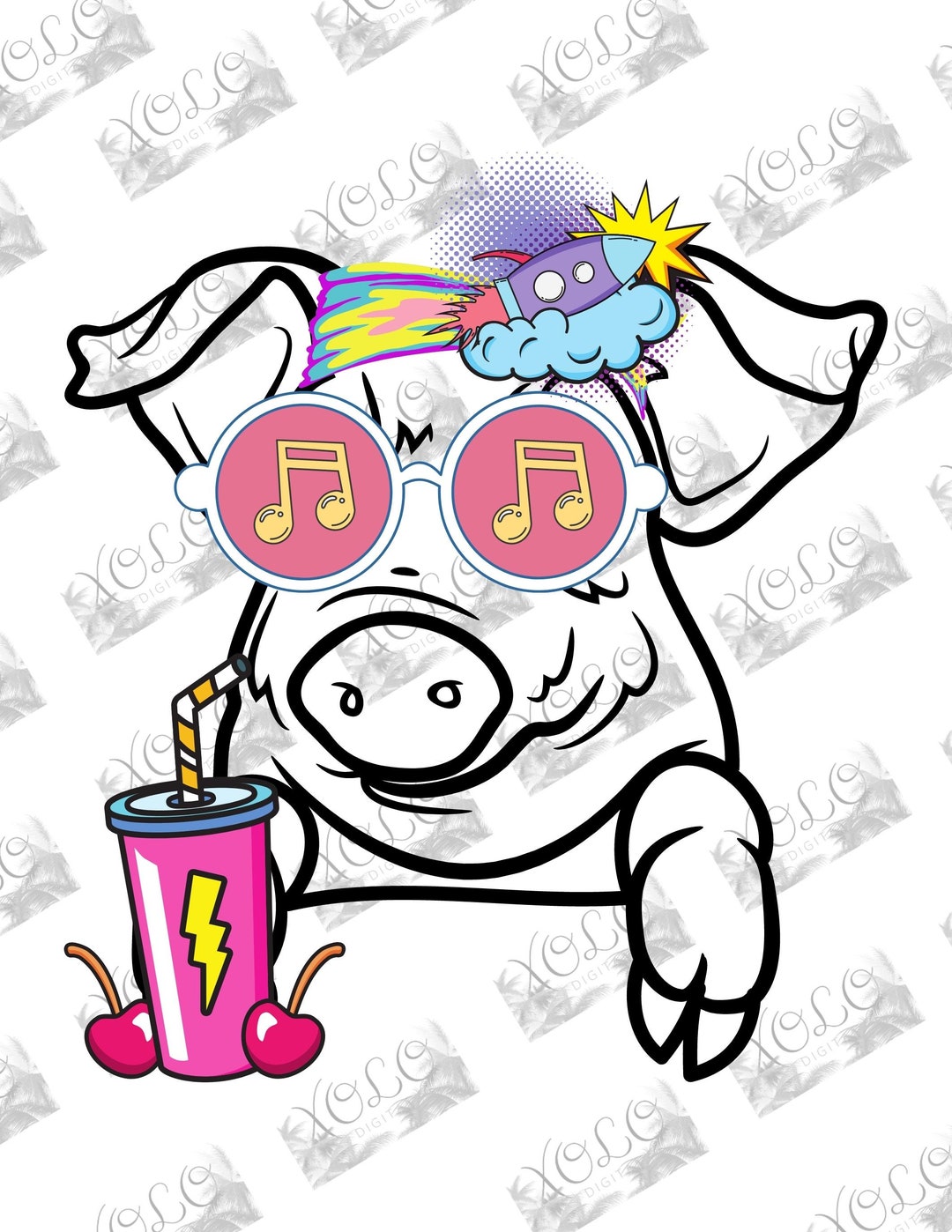 Hippie Pig Pop Art SVG, Animals Hippie Pig PNG, Funny Animals Digital ...