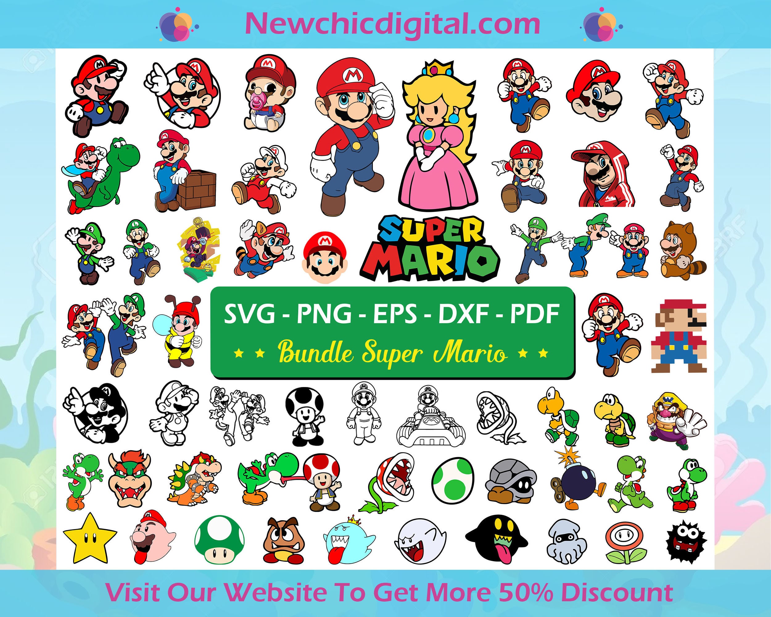 SALE 50% ...... Super Mario Svg Mario Set Svg Paper Mario - Etsy