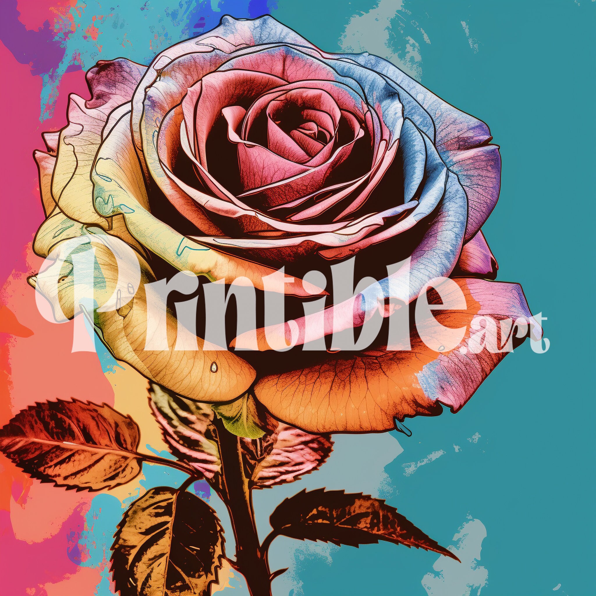 POP ART ROSES | 10 Printable Digital Prints, Flowers Digital Paper ...