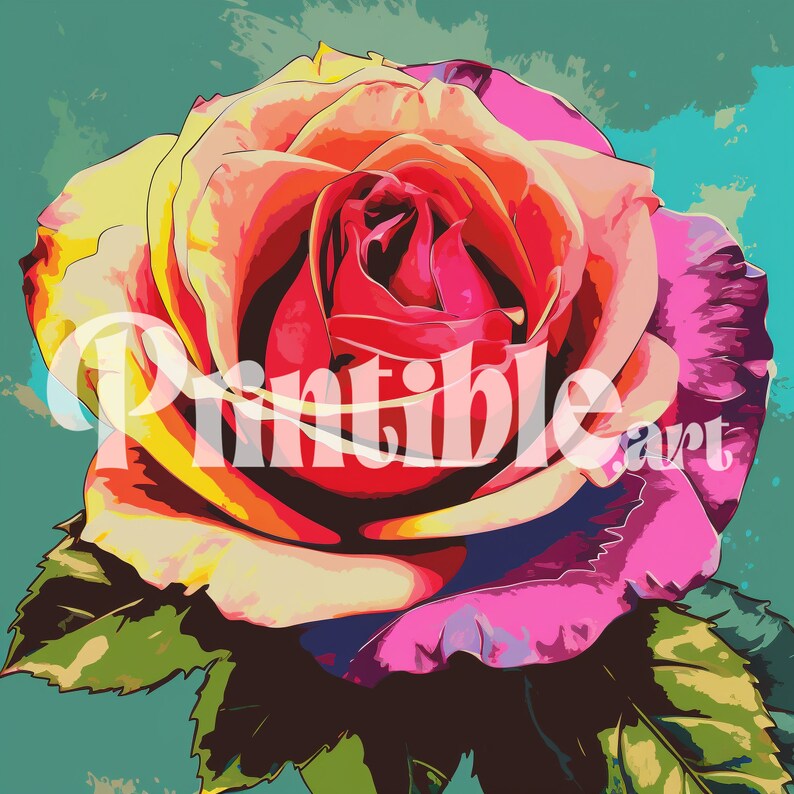 POP ART ROSES 10 Printable Digital Prints, Flowers Digital Paper ...