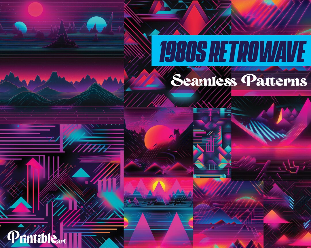 1980s RETROWAVE | 10 Seamless Prints, 80s Art, Digital Paper, Repeating ...