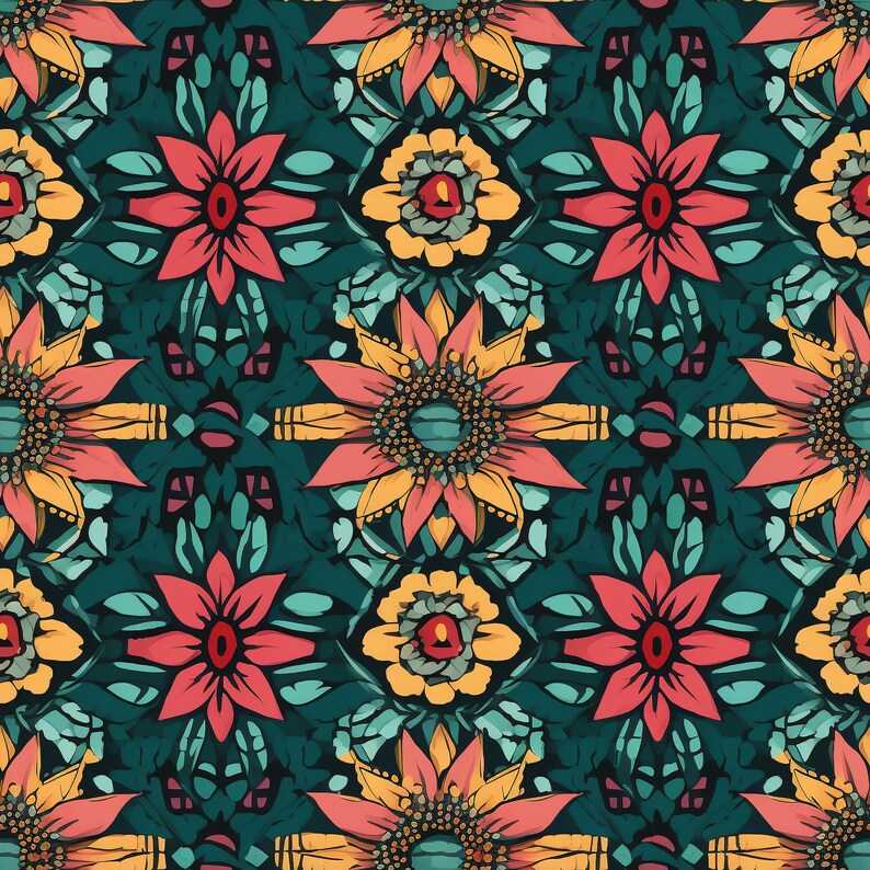 AZTEC FLORAL | 10 Seamless Prints, Flowers Digital Paper, Flowers ...