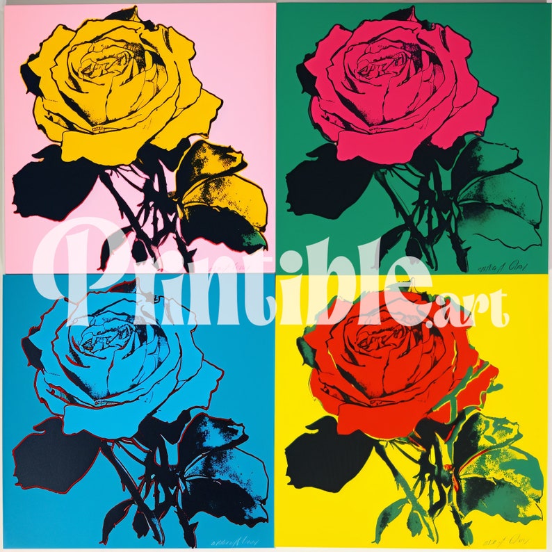 POP ART ROSES | 10 Printable Digital Prints, Flowers Digital Paper ...