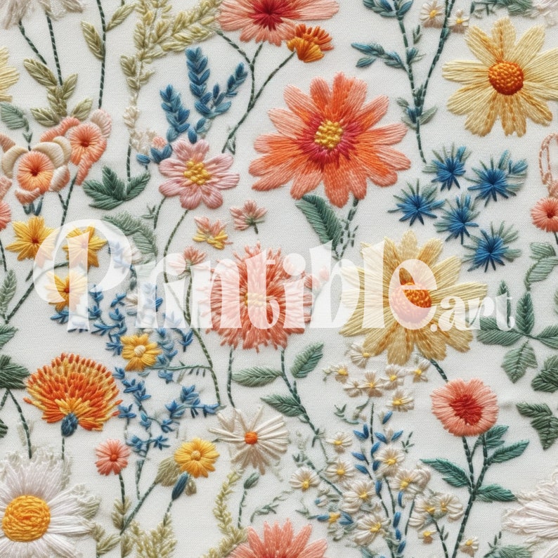 FLORAL EMBROIDERY | 10 Seamless Prints, Floral Digital Paper, Flowers ...