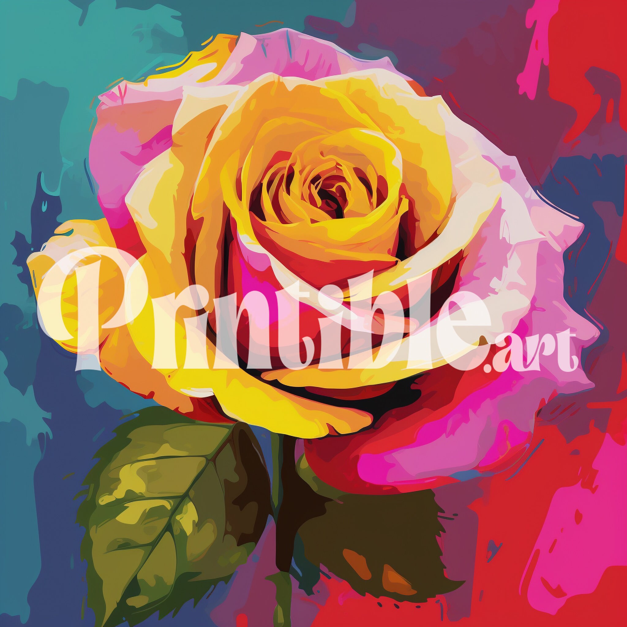 POP ART ROSES | 10 Printable Digital Prints, Flowers Digital Paper ...