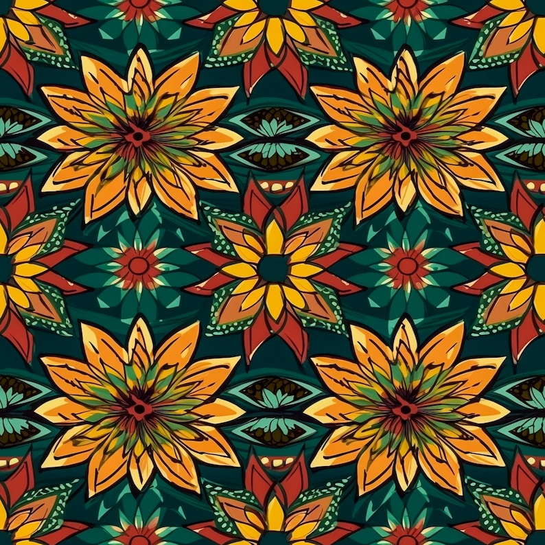 AZTEC FLORAL | 10 Seamless Prints, Flowers Digital Paper, Flowers ...