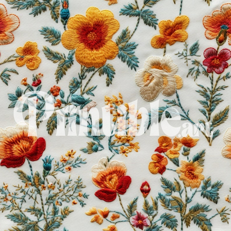 FLORAL EMBROIDERY | 10 Seamless Prints, Floral Digital Paper, Flowers ...