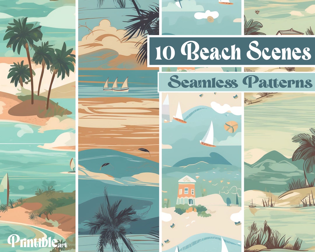 BEACH SCENES | 10 Seamless Prints, Beachy Digital Paper, Tropical ...