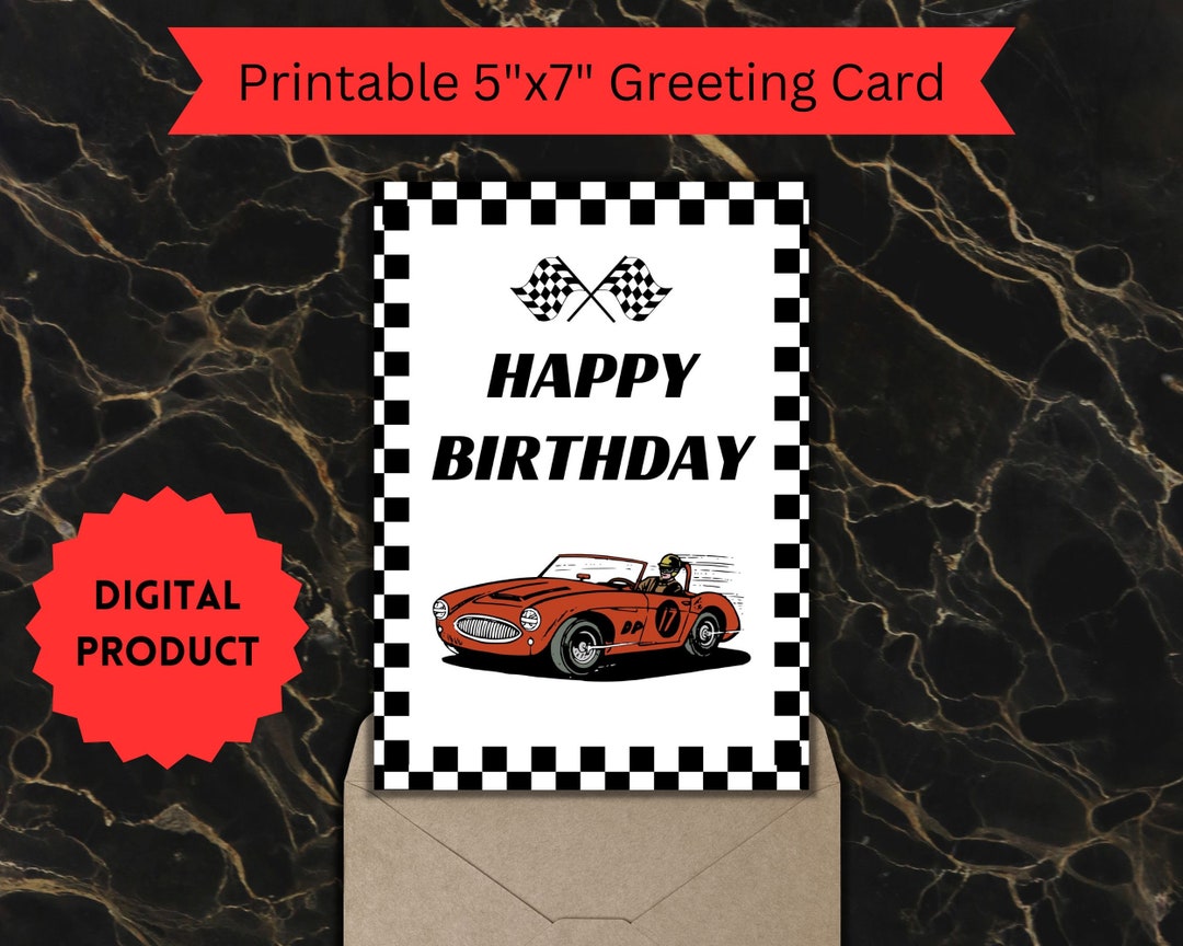 Printable Race Car Birthday Card, Race Car Theme, Printable Birthday ...