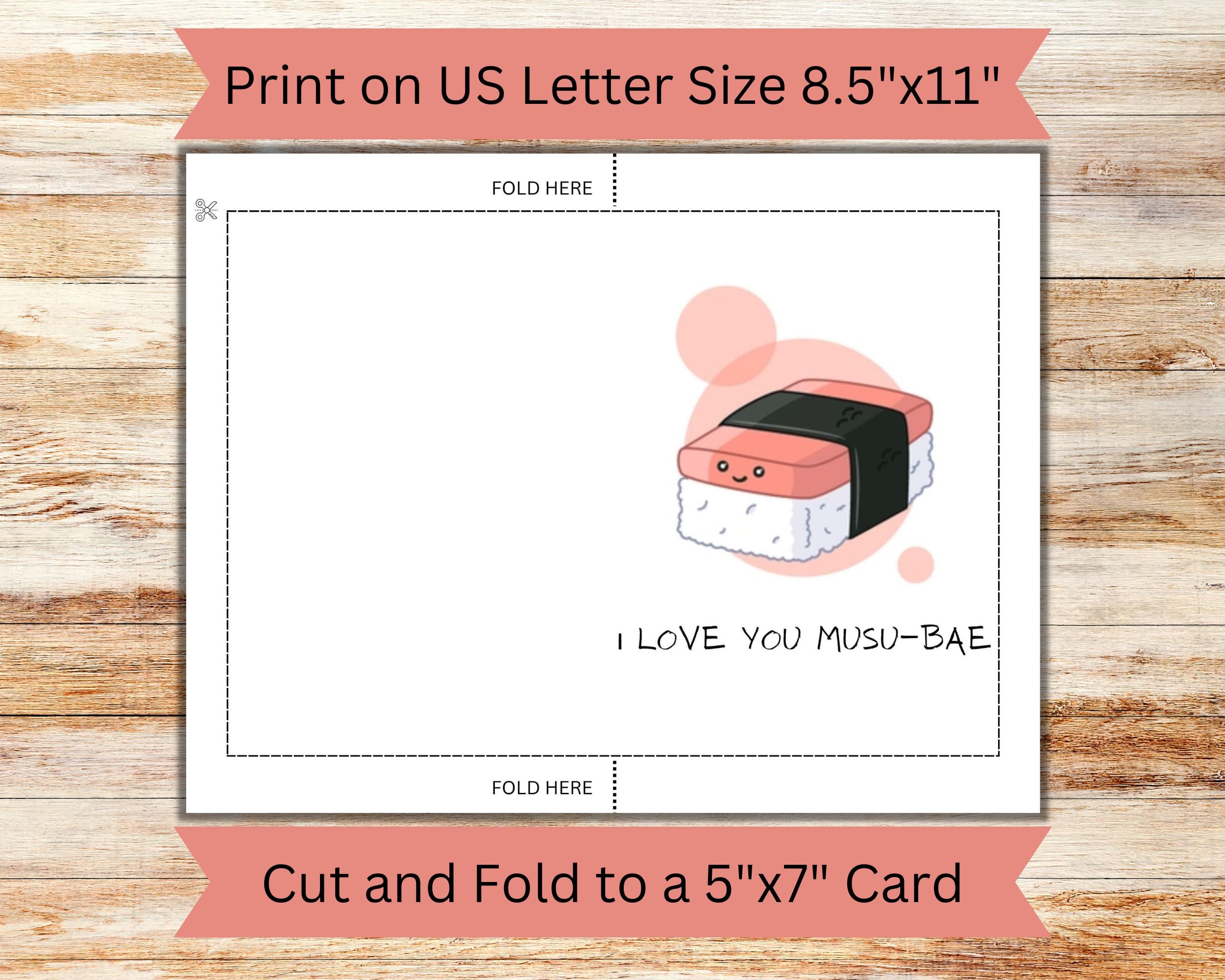 Printable I Love You Musu-bae Card, Musubi Theme Card, Printable Love ...