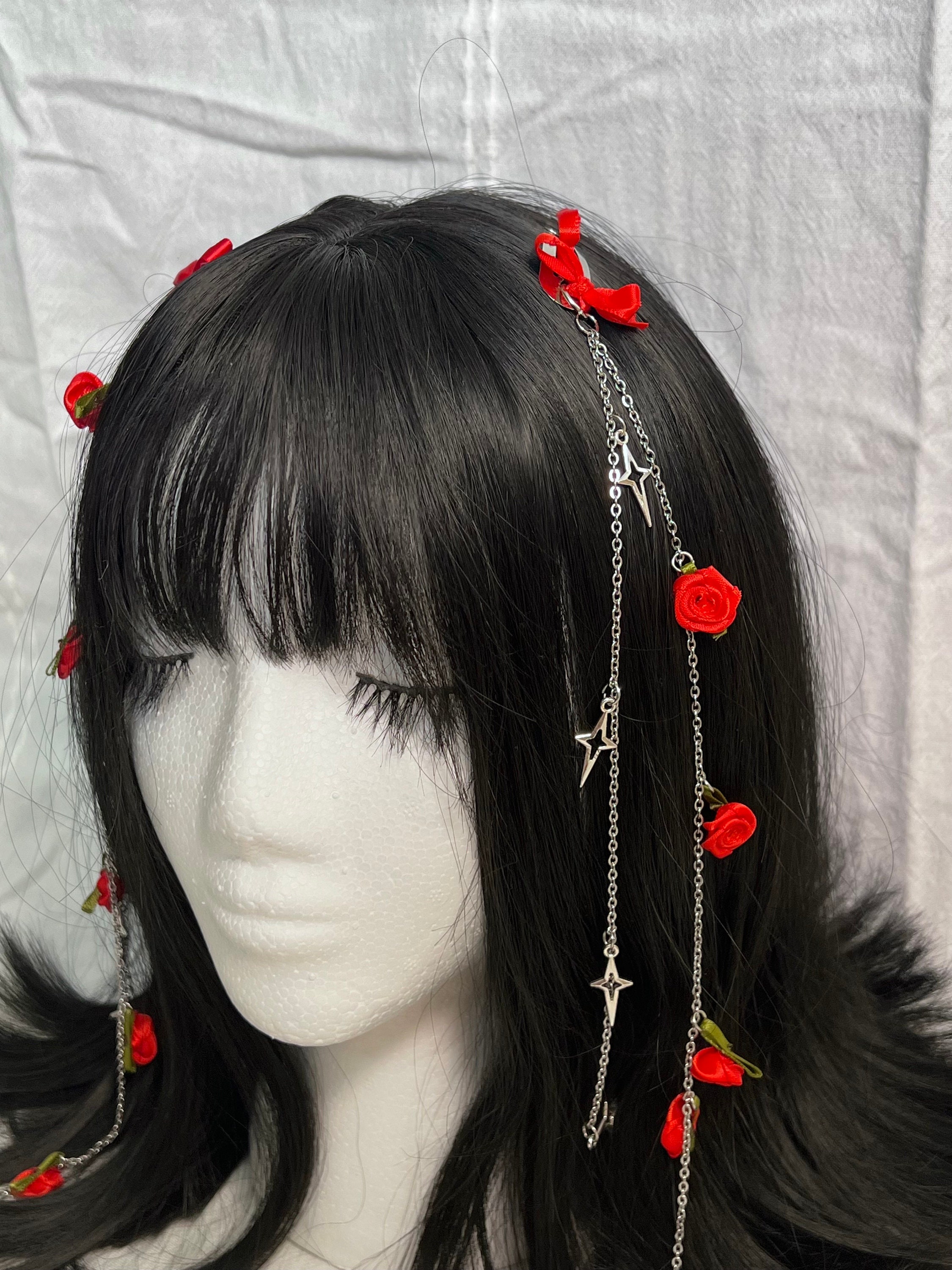 Tassel Chain Hair Clip | Satin Flower - Etsy