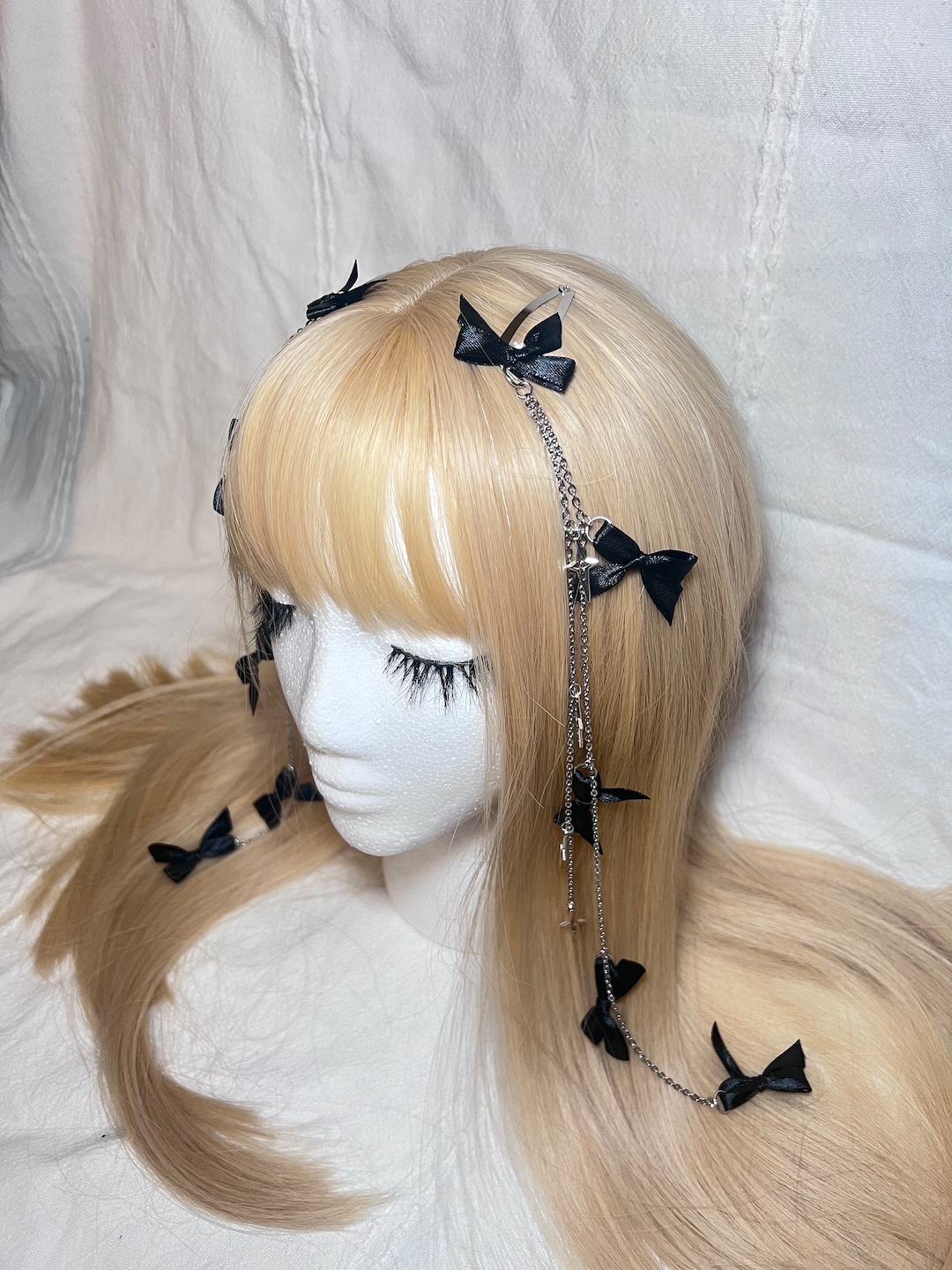 Tassel Hair Chain | Bow Hair Clip | Black - Etsy