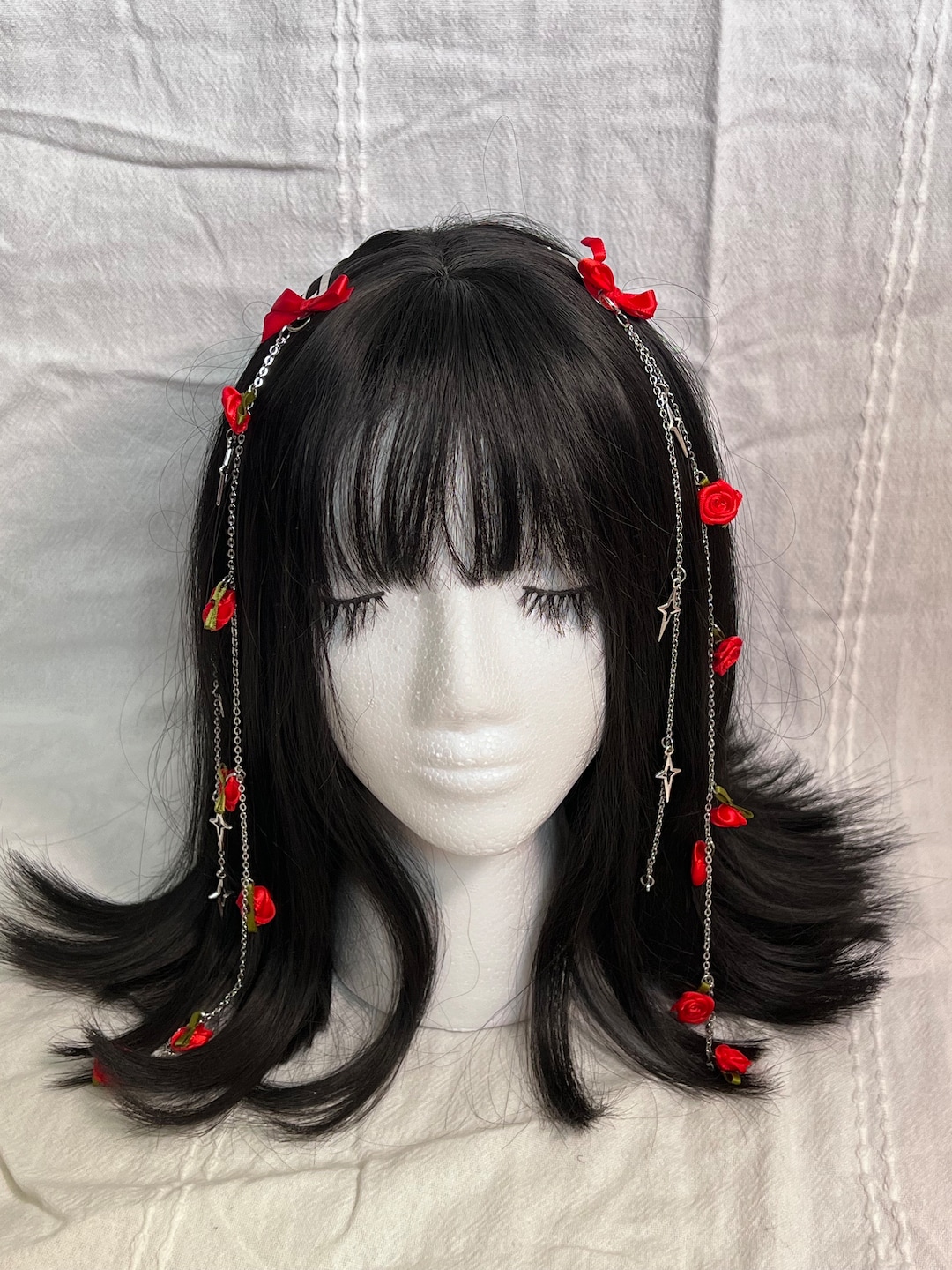 Tassel Chain Hair Clip | Satin Flower - Etsy