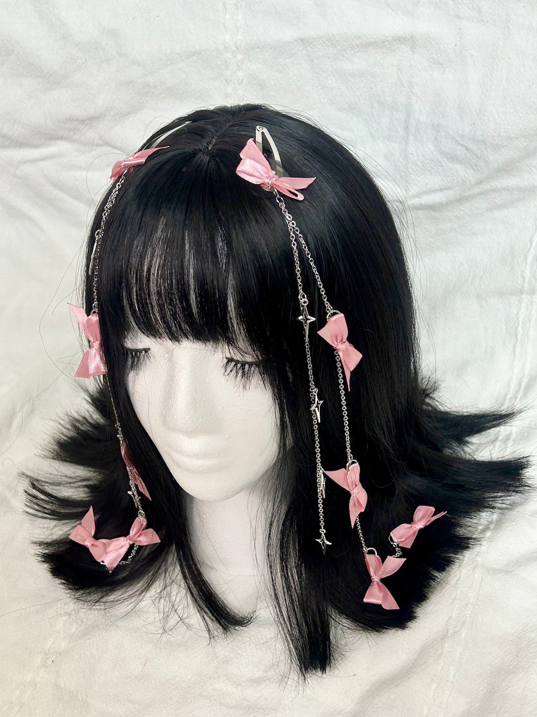 Tassel Hair Chain | Bow Hair Clip | Aurora PINK Harajuku Rave Festival ...