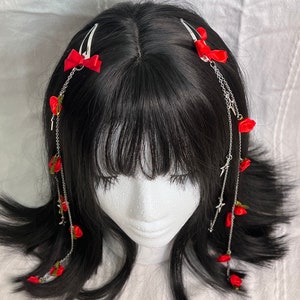 Tassel Chain Hair Clip | Satin Flower - Etsy