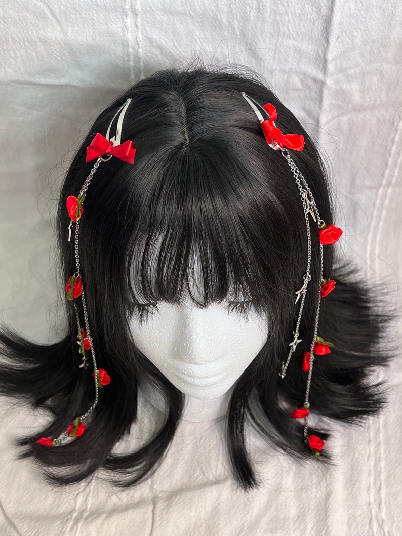 Tassel Chain Hair Clip | Satin Flower - Etsy