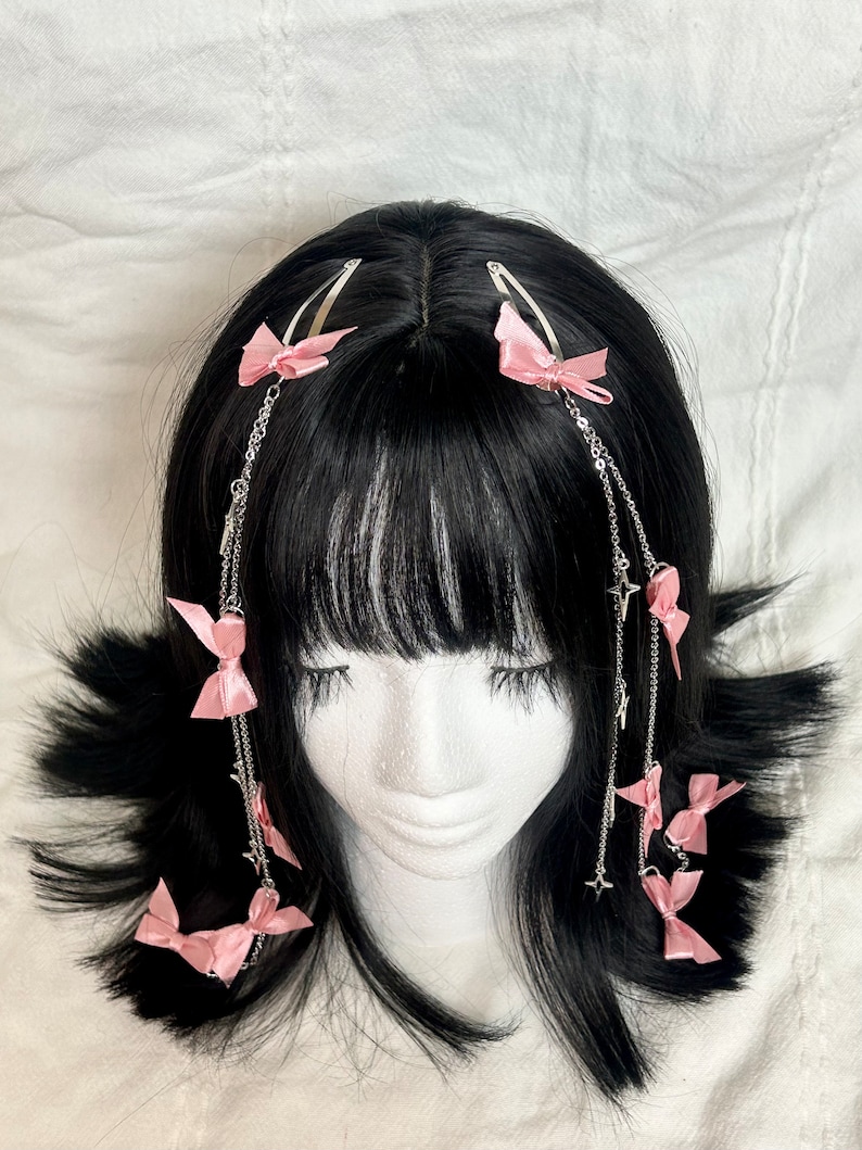 Tassel Hair Chain | Bow Hair Clip | Aurora PINK Harajuku Rave Festival ...