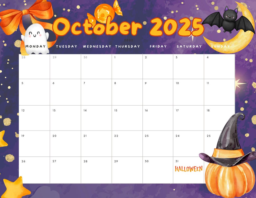 Cute Halloween Themed October 2025 Calendar - Etsy