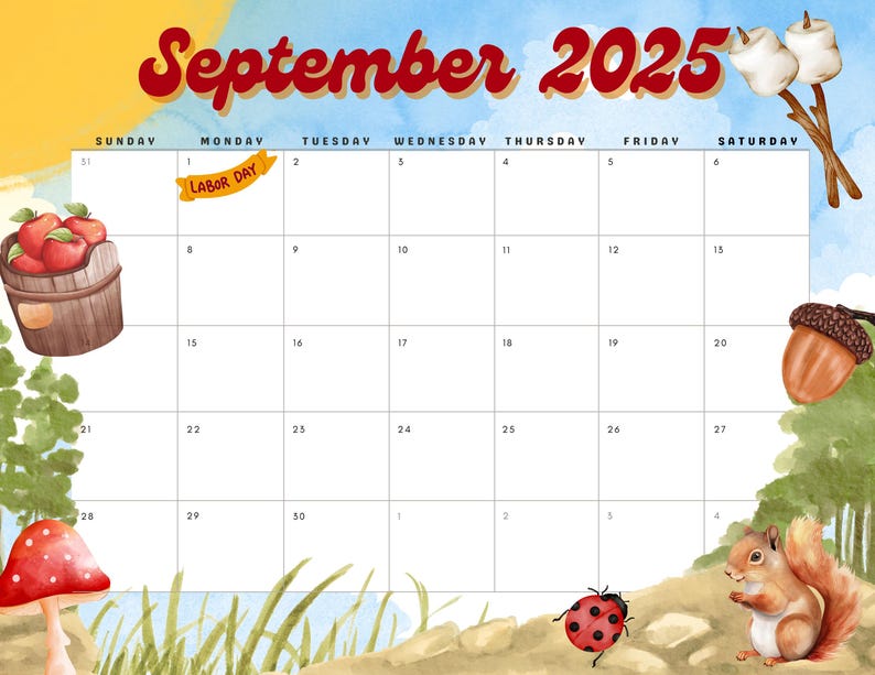 Cute September Calendar Early Fall Theme - Etsy