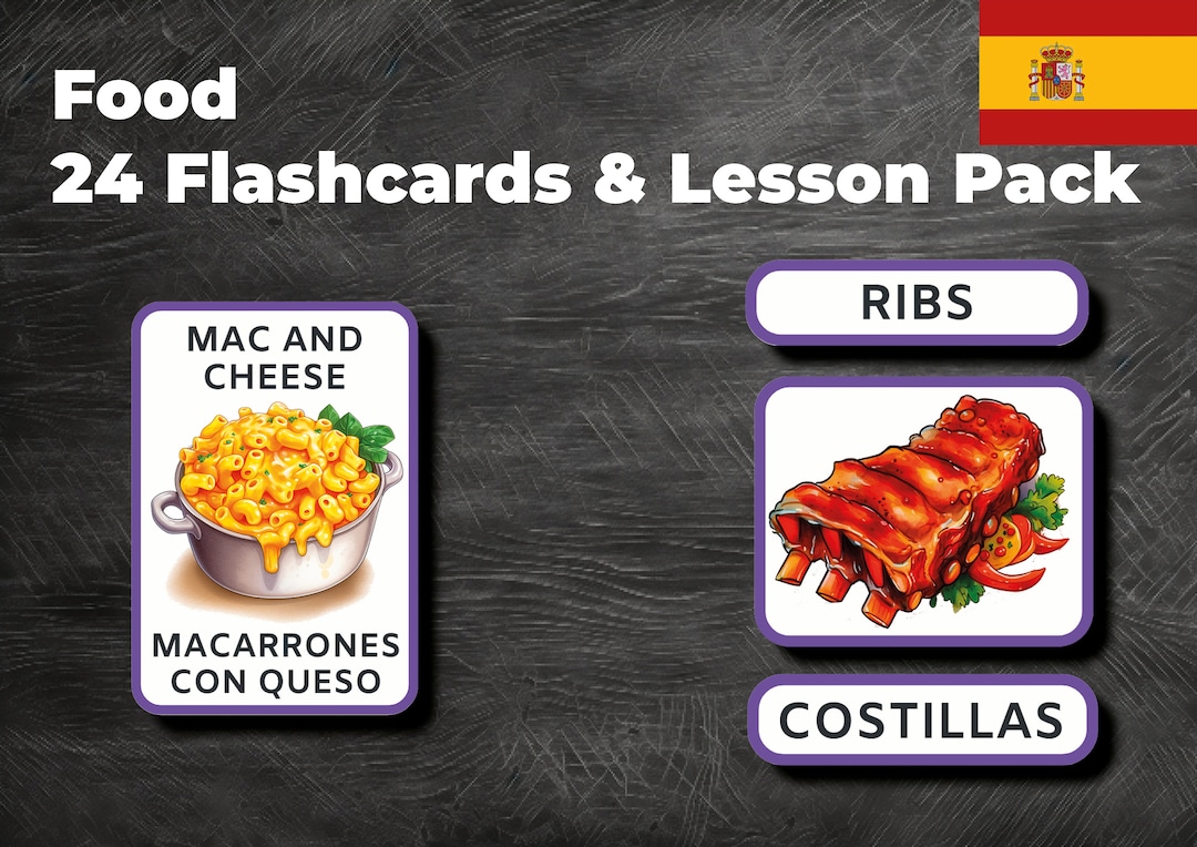 Spanish 24 Food Vocabulary Flashcards - Complete Lesson & Learning Pack ...