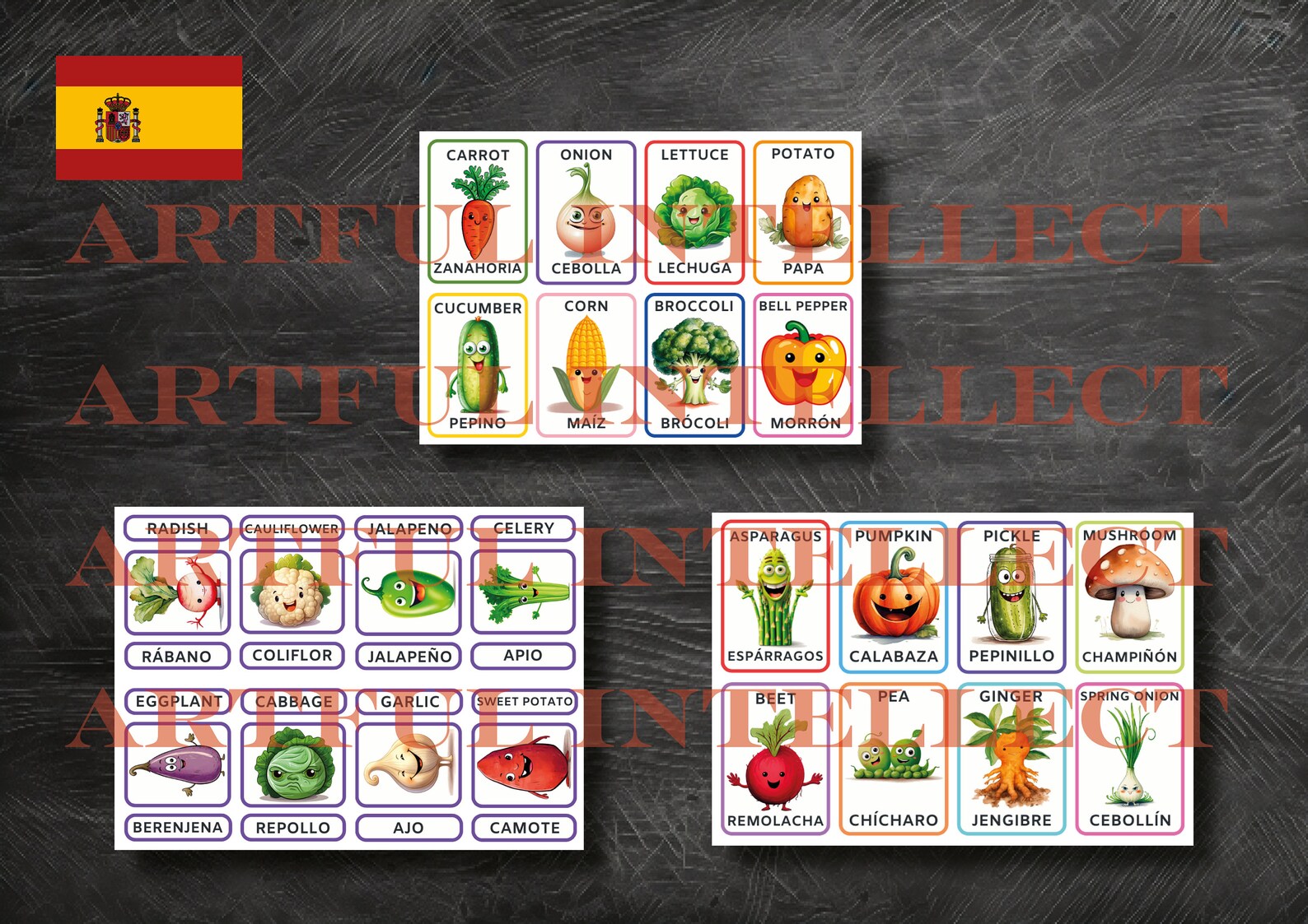 Spanish 24 Vegetable Vocabulary Flashcards - Complete Lesson & Learning ...