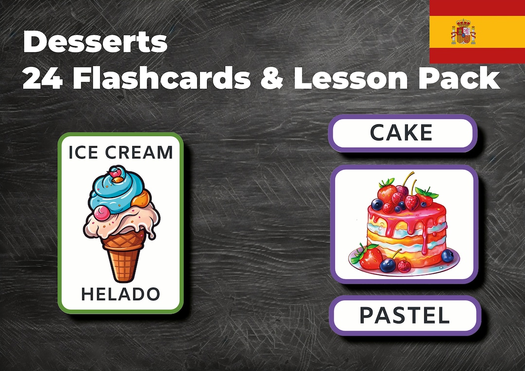 Tarjetas didácticas de vocabulario de 24 postres en español - Etsy España