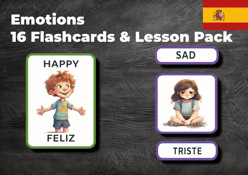 Spanish 16 Emotions Vocabulary Flashcards - Complete Lesson & Learning ...