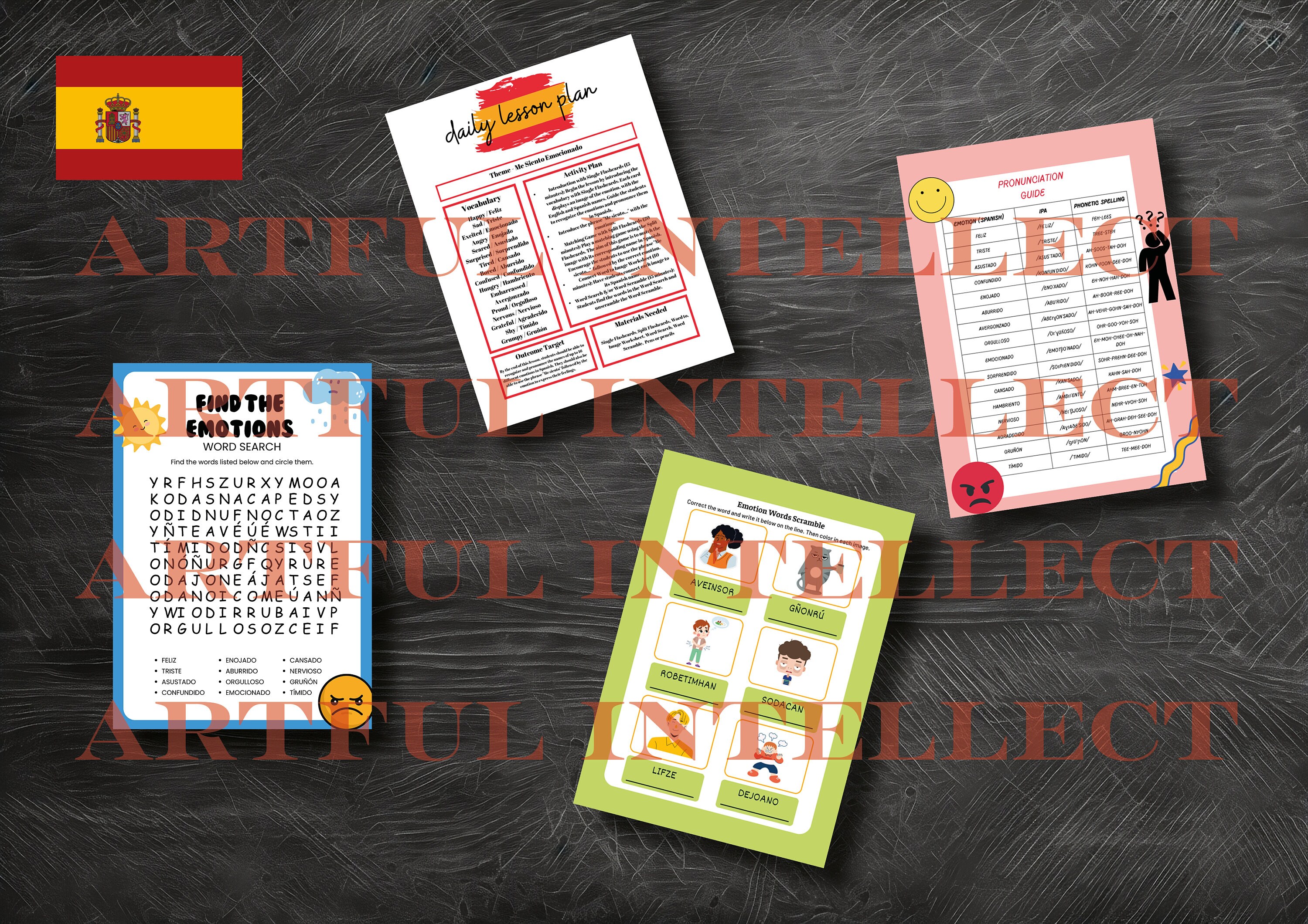Spanish 16 Emotions Vocabulary Flashcards - Complete Lesson & Learning ...
