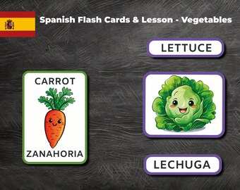 Spanish 24 Food Vocabulary Flashcards Complete Lesson & - Etsy