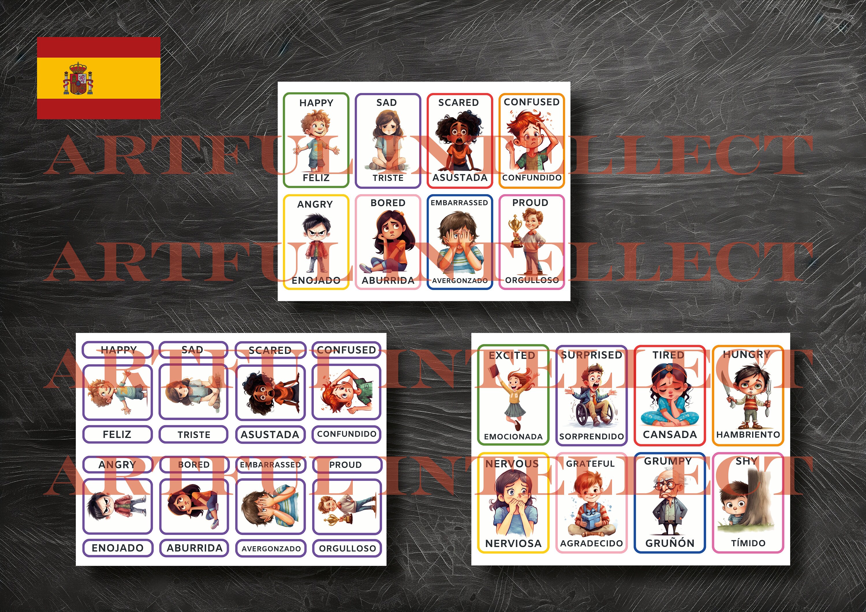 Spanish 16 Emotions Vocabulary Flashcards - Complete Lesson & Learning ...