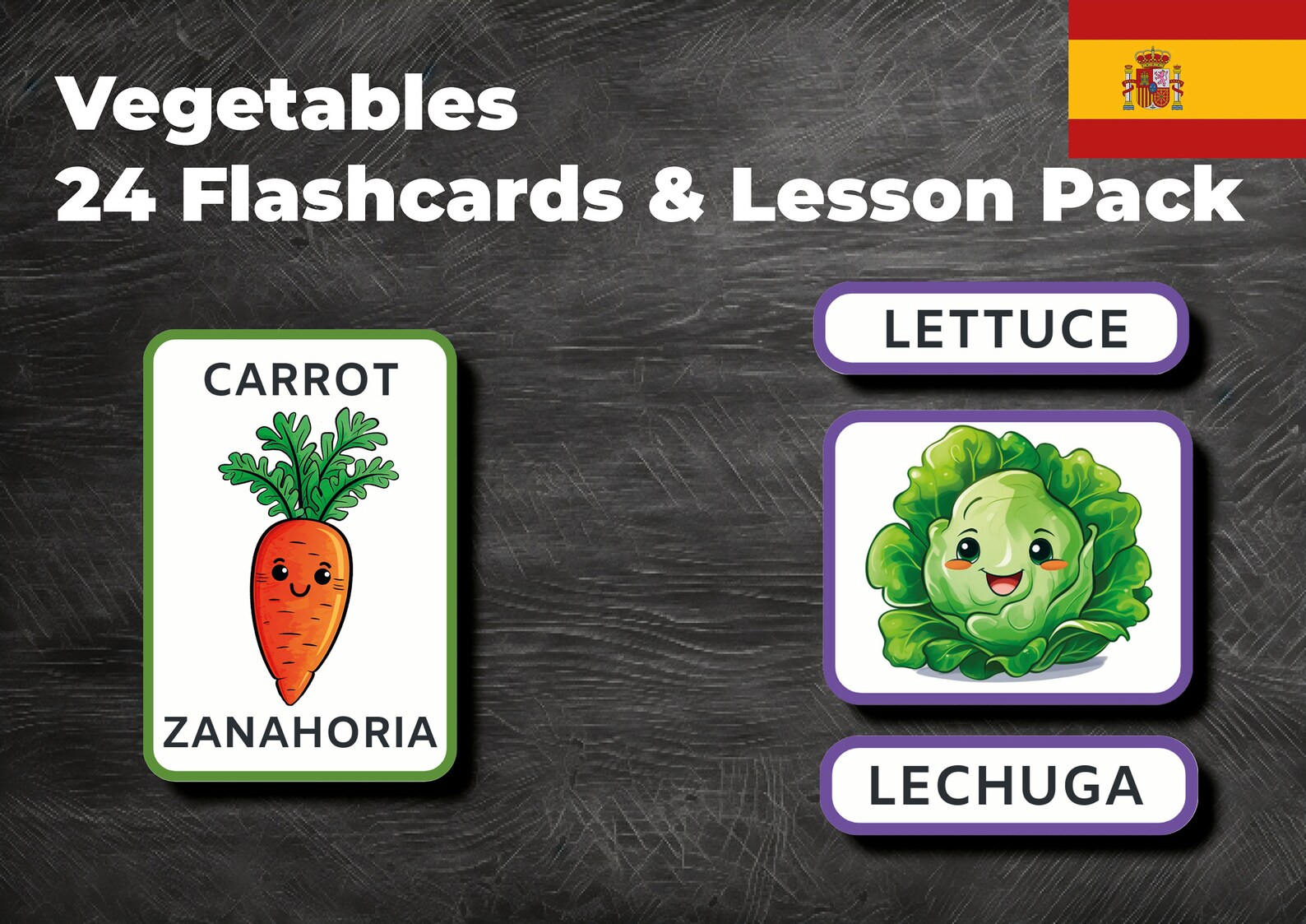 Spanish 24 Vegetable Vocabulary Flashcards - Complete Lesson & Learning ...