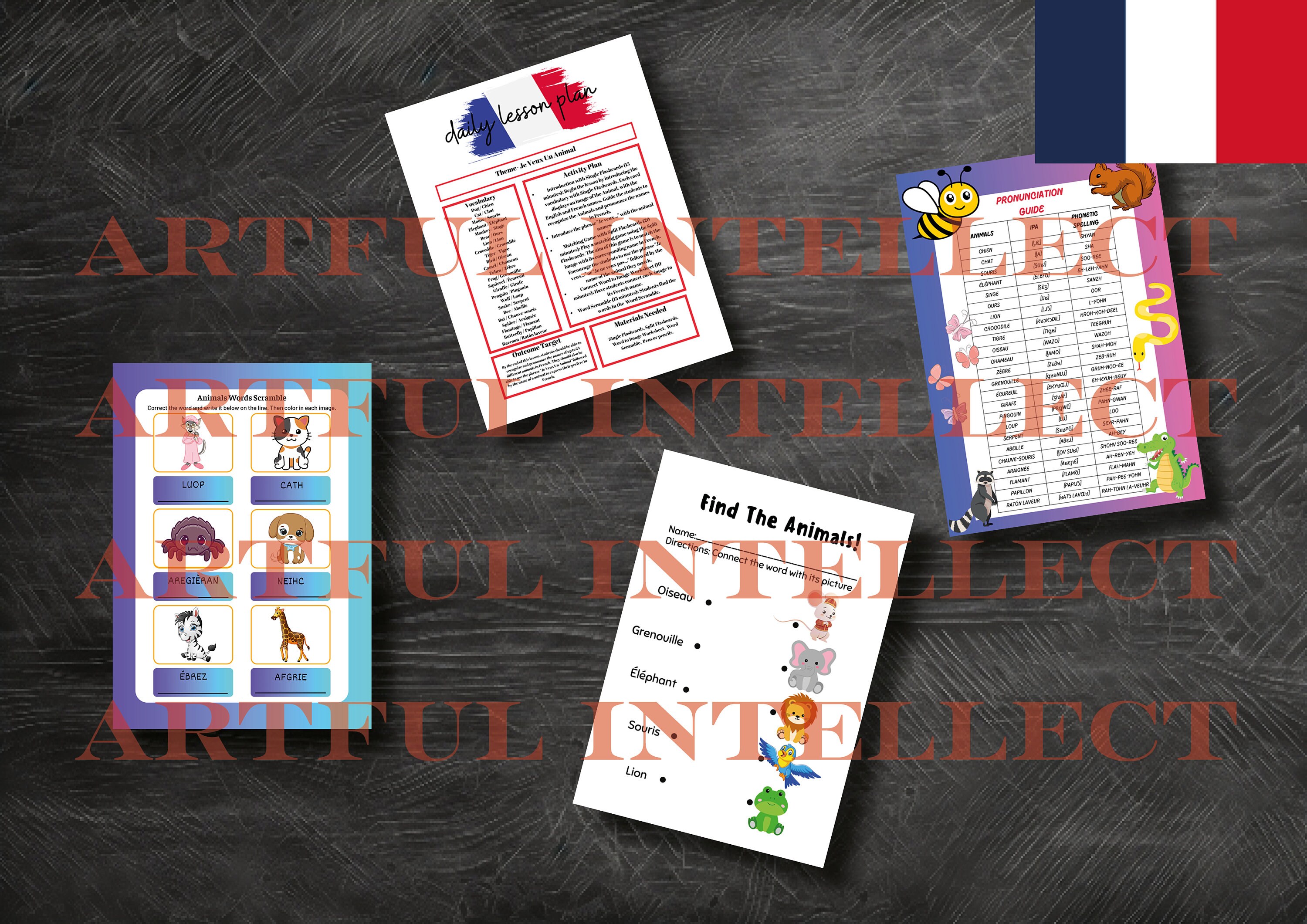 French 24 Animal Vocabulary Flashcards - Complete Lesson & Learning ...