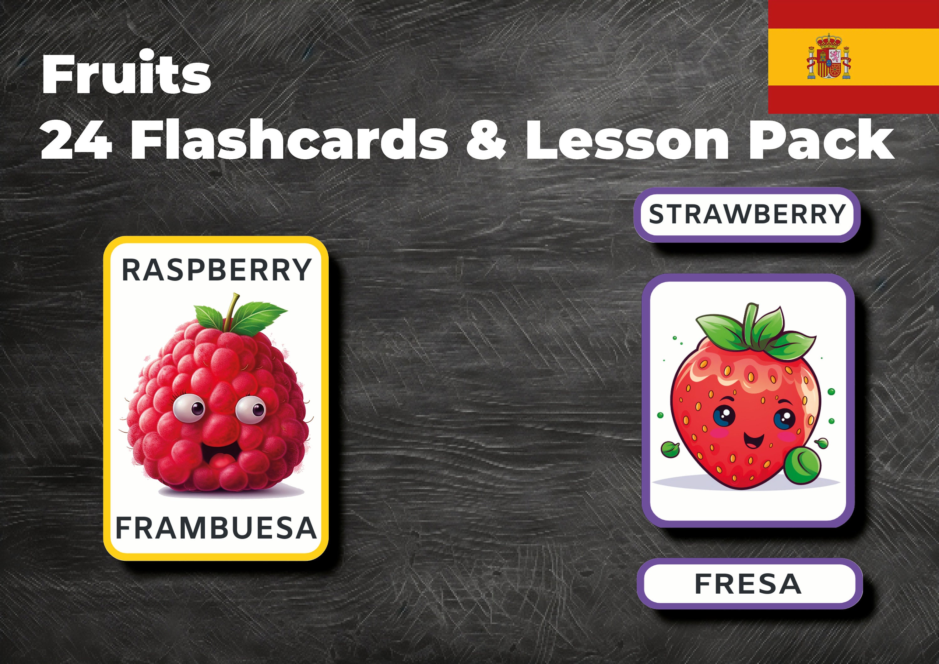 Spanish 24 Fruit Vocabulary Flashcards Complete Lesson & - Etsy