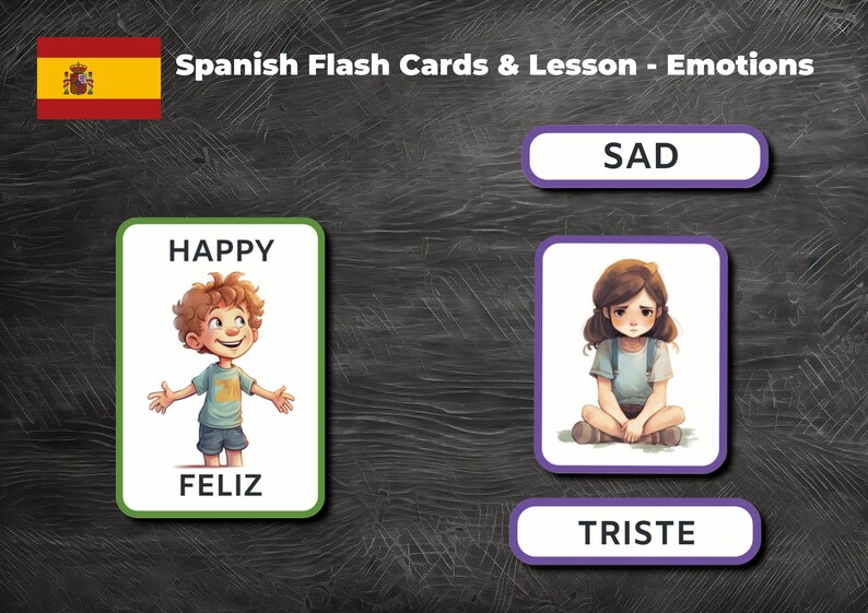 Spanish 16 Emotions Vocabulary Flashcards Complete Lesson & - Etsy