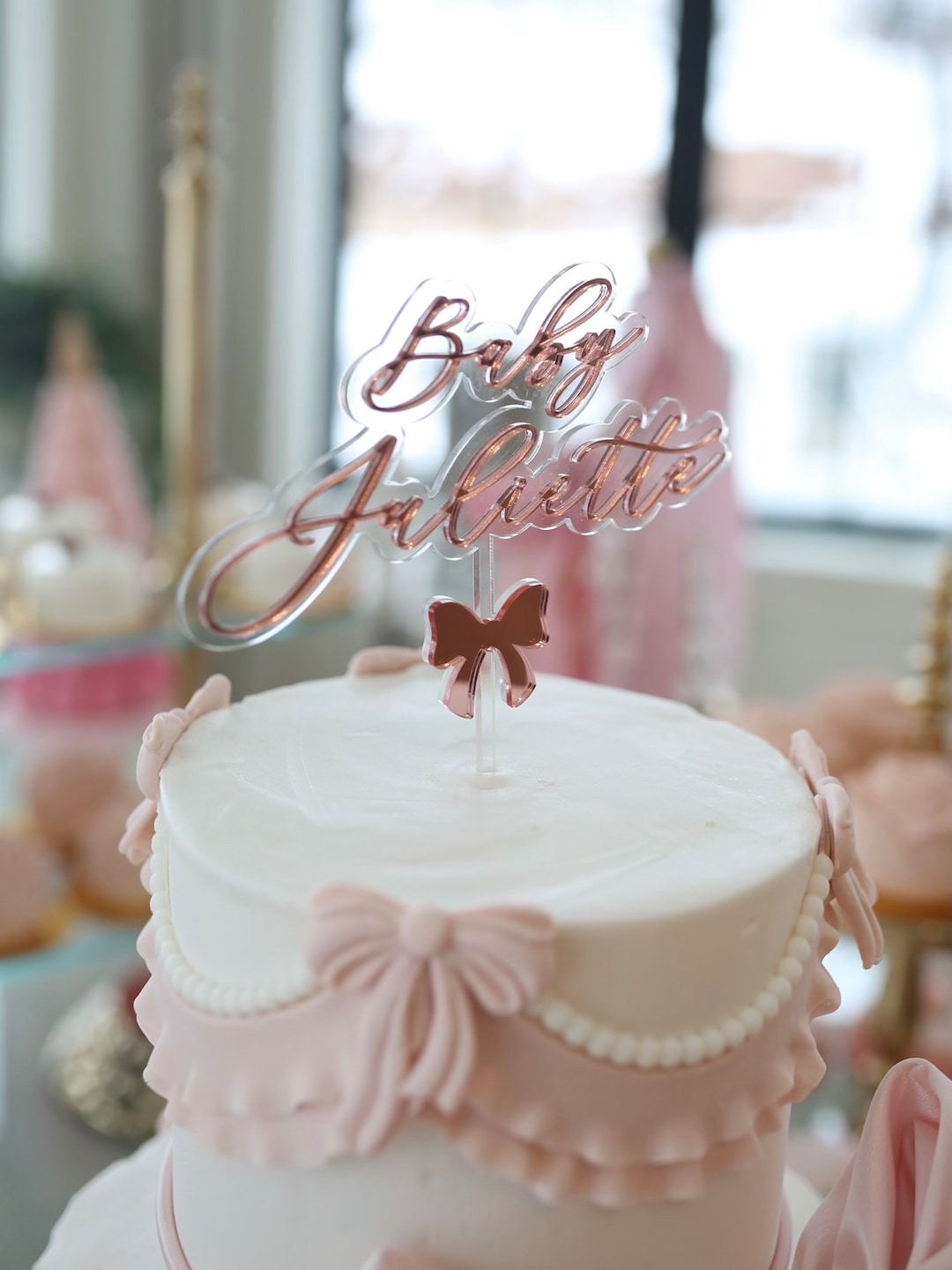 Custom Coquette Style Cake Topper, Personalized Baby Shower Cake Topper ...