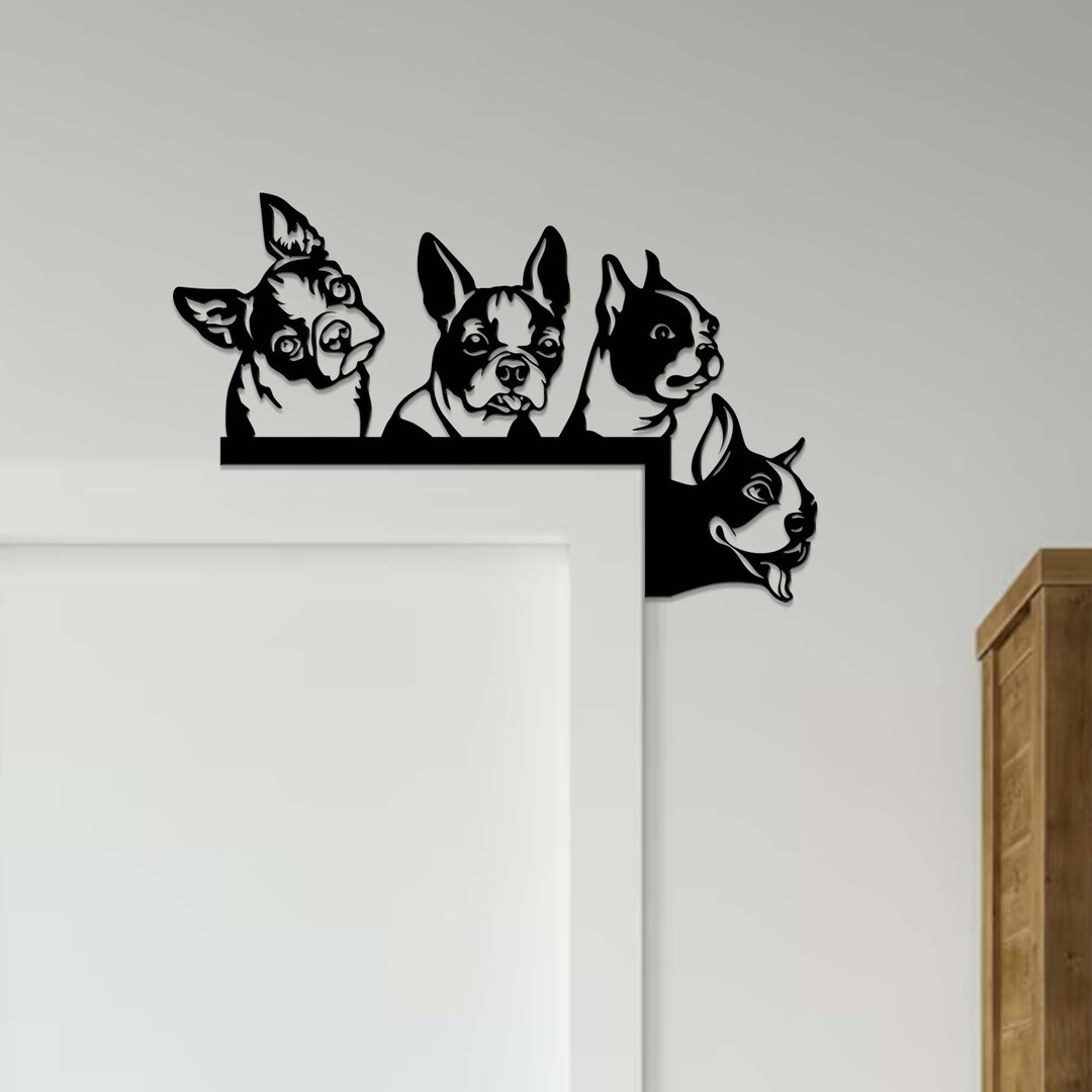 Boston Terriers Door Topper, Dog Door Corner Sign, Black Dog Sign, Dog ...