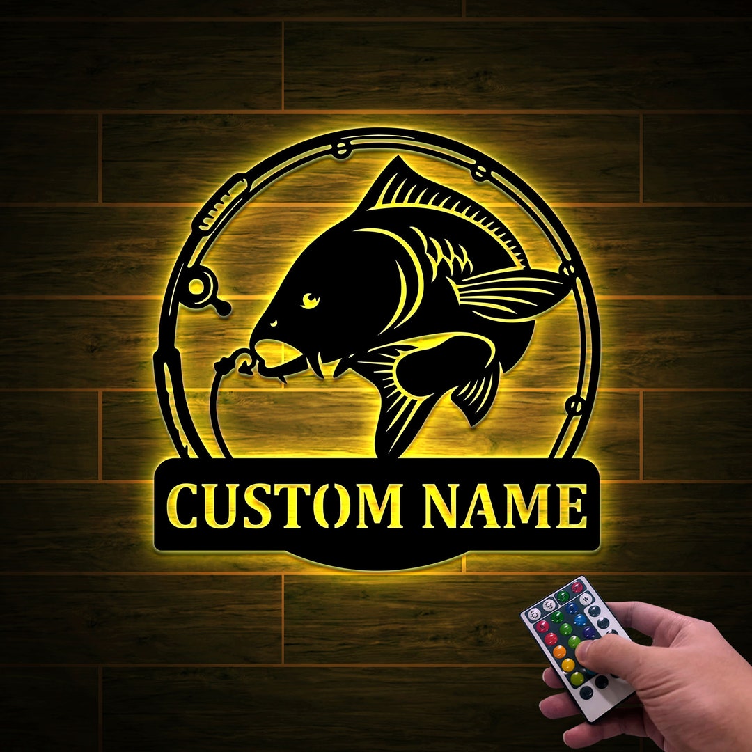 Custom Carp Fishing Fish Metal Sign With Led Lights, Carp Fish Wall ...