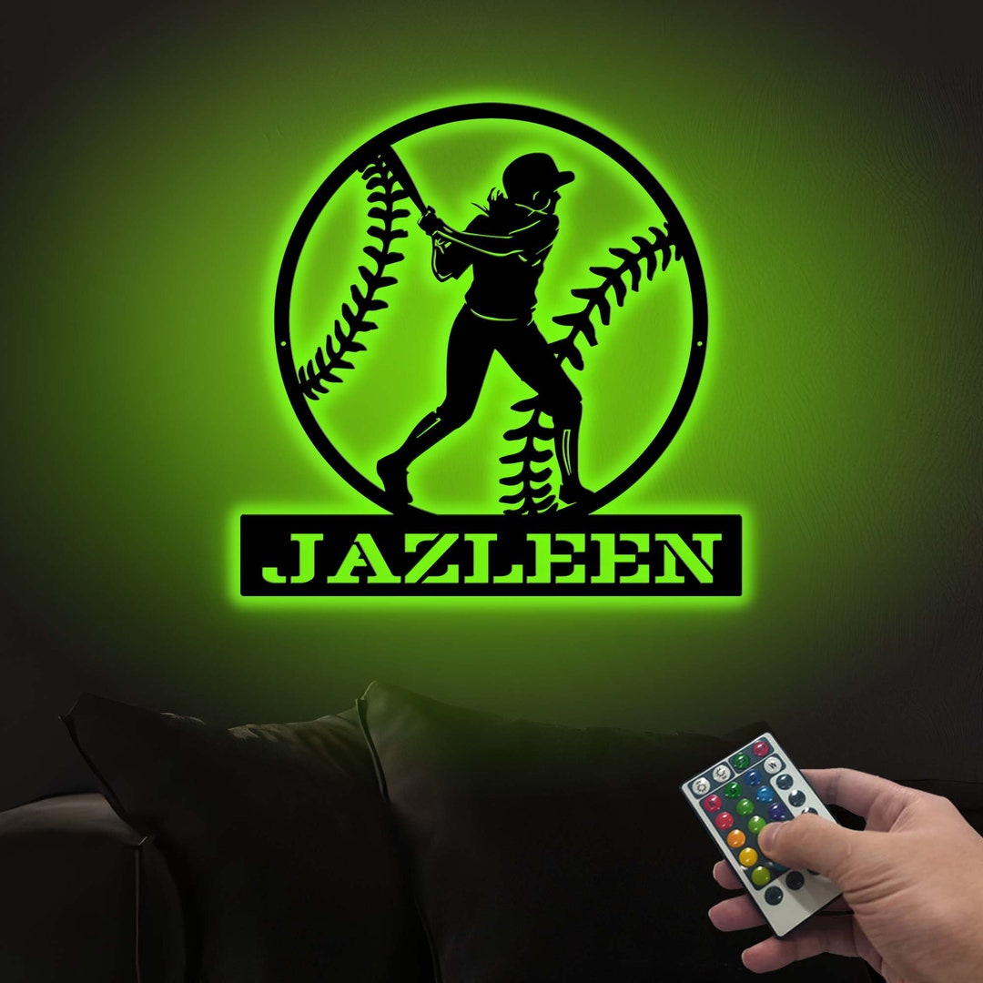 Custom Softball Metal Sign With Lights, Personalized Softball Player ...