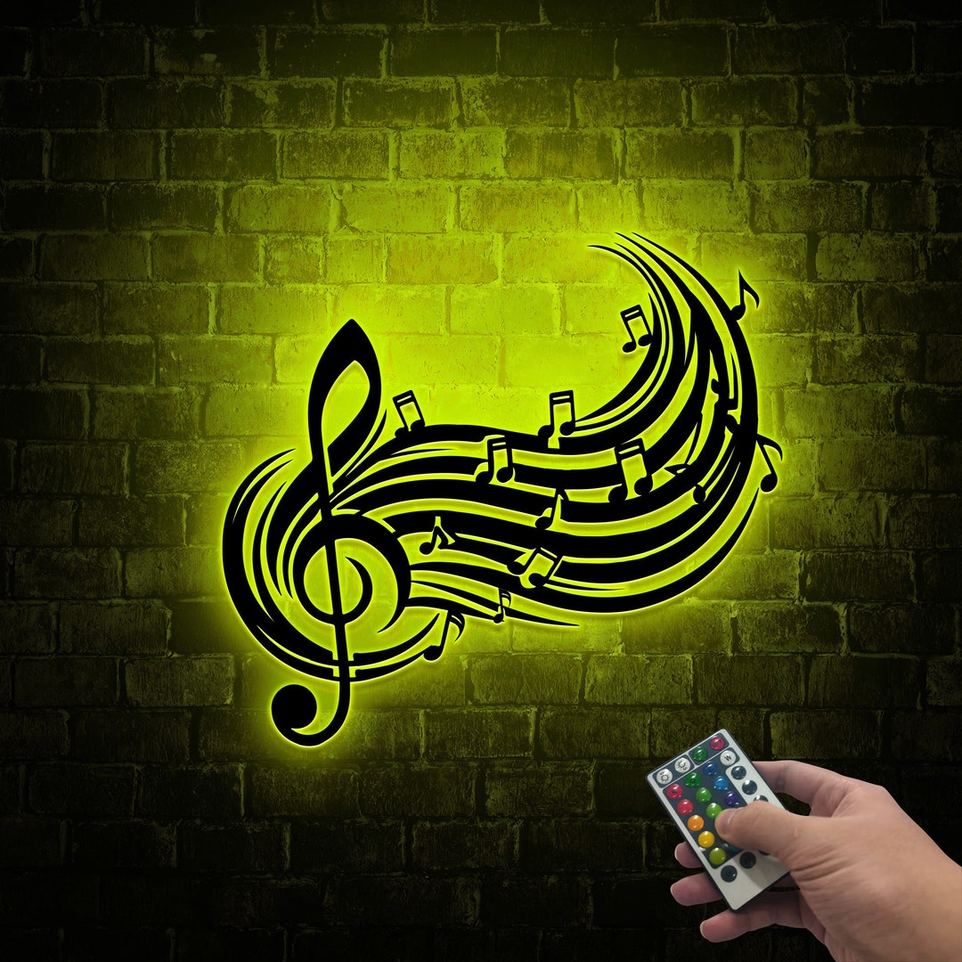 Music Notes Metal Sign With Led Lights, Music Notes Wall Art, Music ...