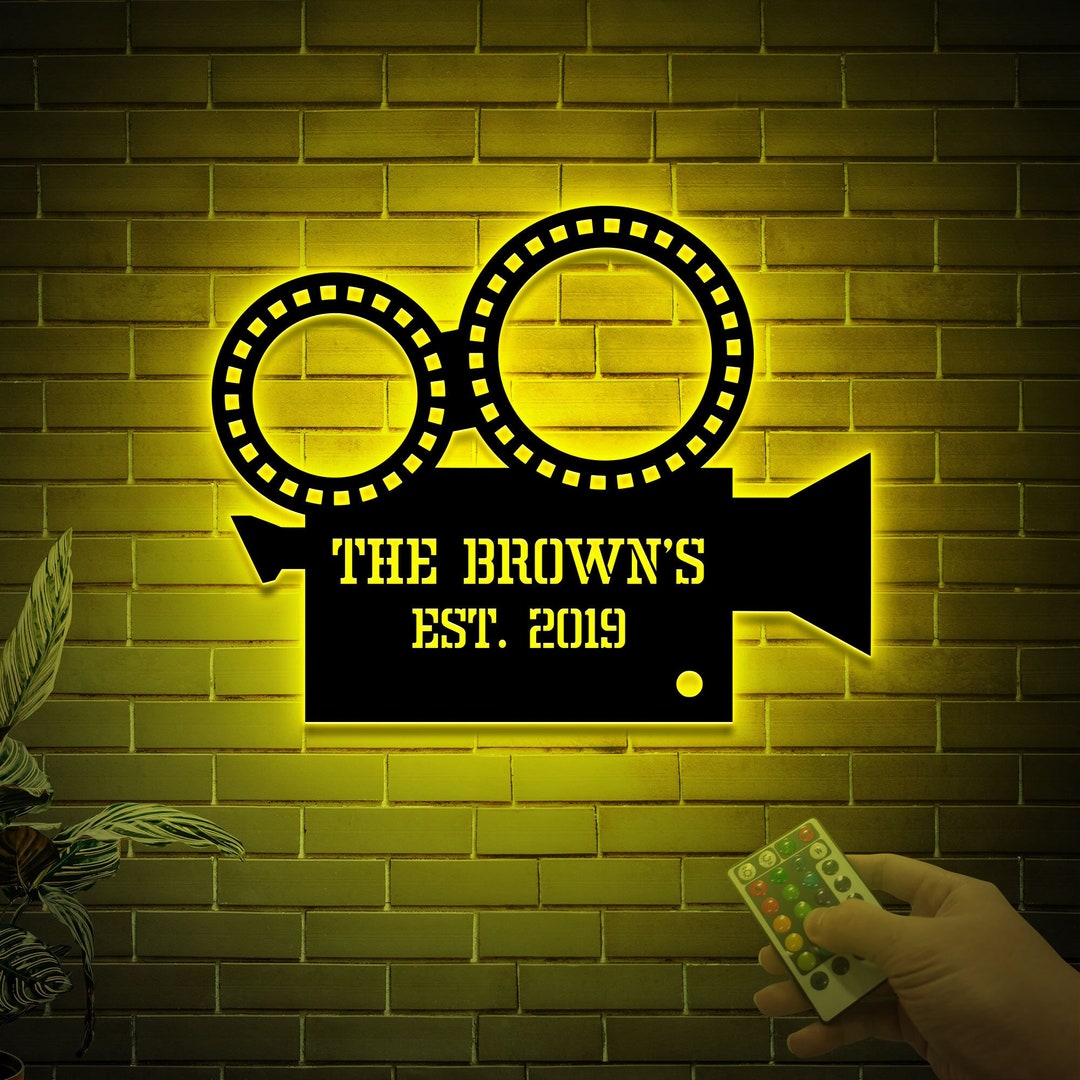 Custom Camera Cinema Film Sign, Movie Metal Sign Wall Art With Light ...
