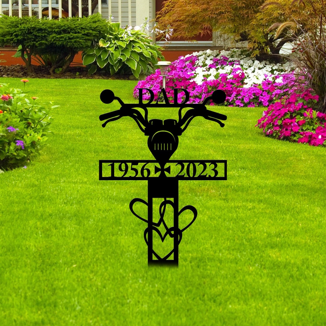 Personalized Motorcycle Memorial Stake, Dad Memorial Marker, Grave ...