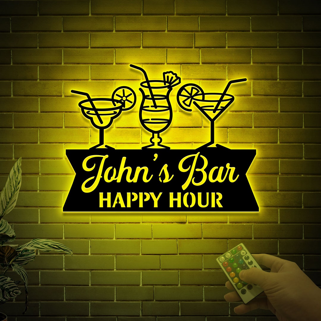 Personalized Cocktail Bar Metal Sign Wall Art With Led Lights, Family ...