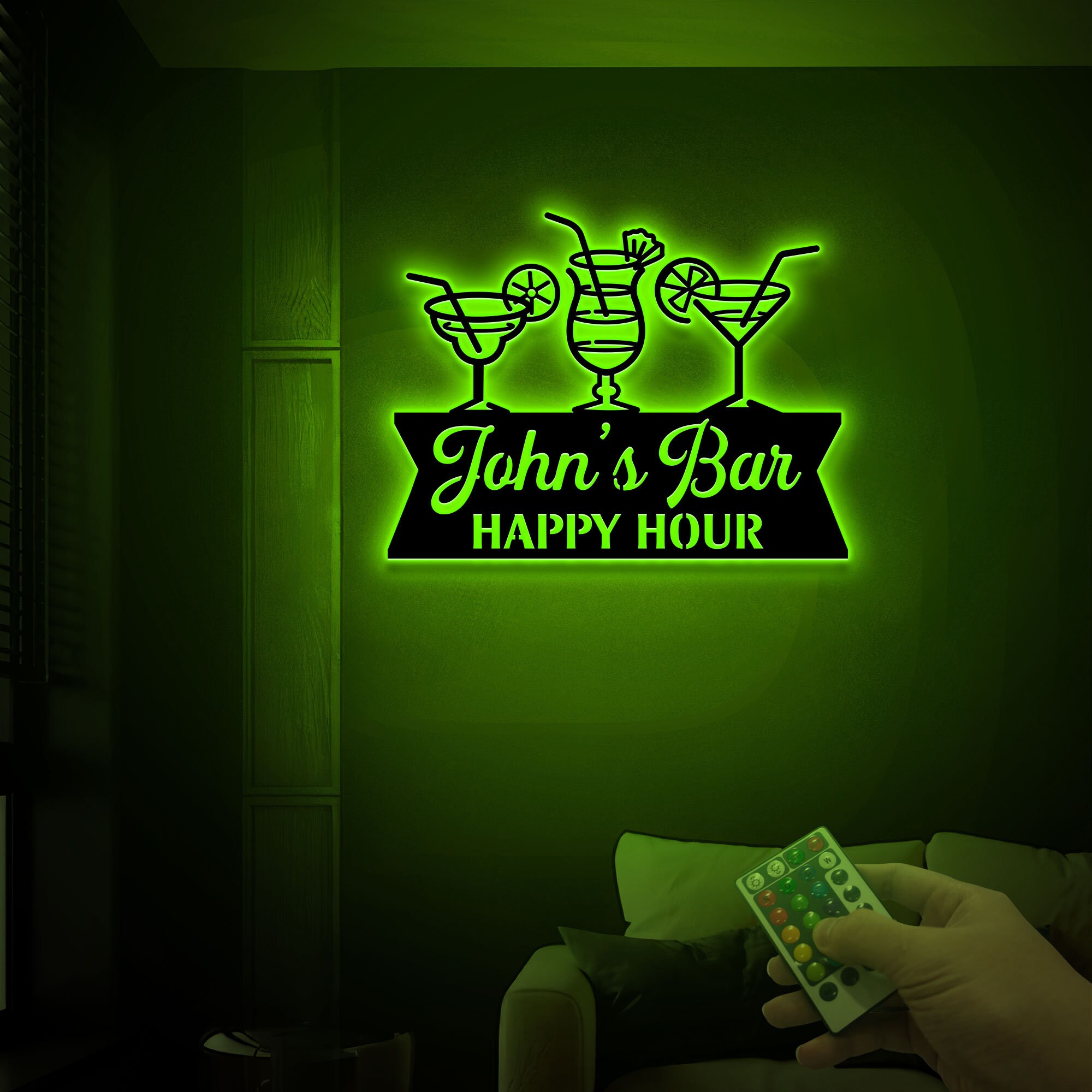 Personalized Cocktail Bar Metal Sign Wall Art With Led Lights, Family ...