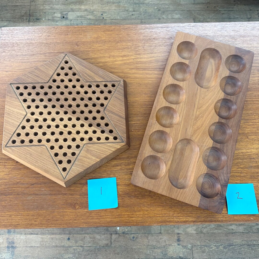 Mid Century Danish Teak Mancala Game, Vintage Chinese Checkers Game ...