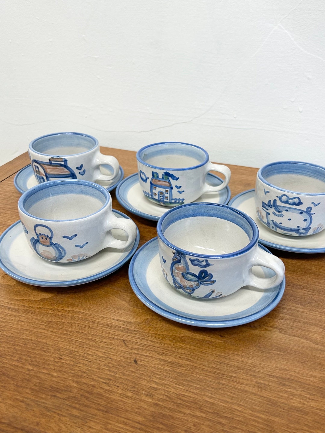 M.A. Hadley Teacups and Saucers, Signed Pottery - Etsy