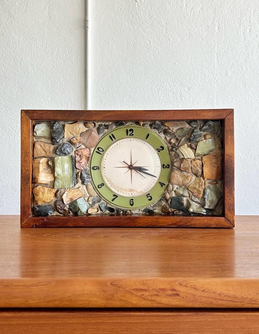 Mid Century Modern Stone and Wood Clock by Lux, Vintage Clock, Working ...