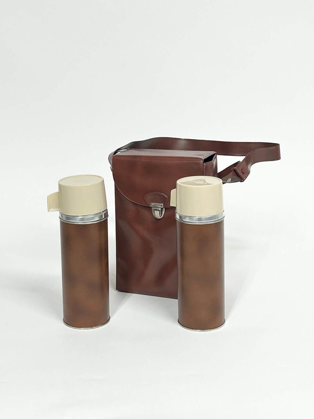 Vintage Aladdin Twin Thermos in Carrying Case Matte Brown - Etsy