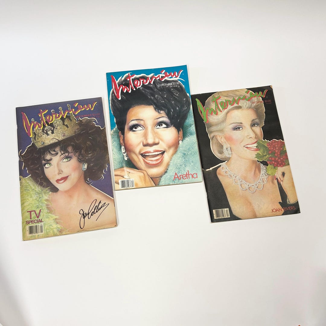 Vintage 1980s Andy Warhol Interview Magazine, Aretha Franklin, Joan ...