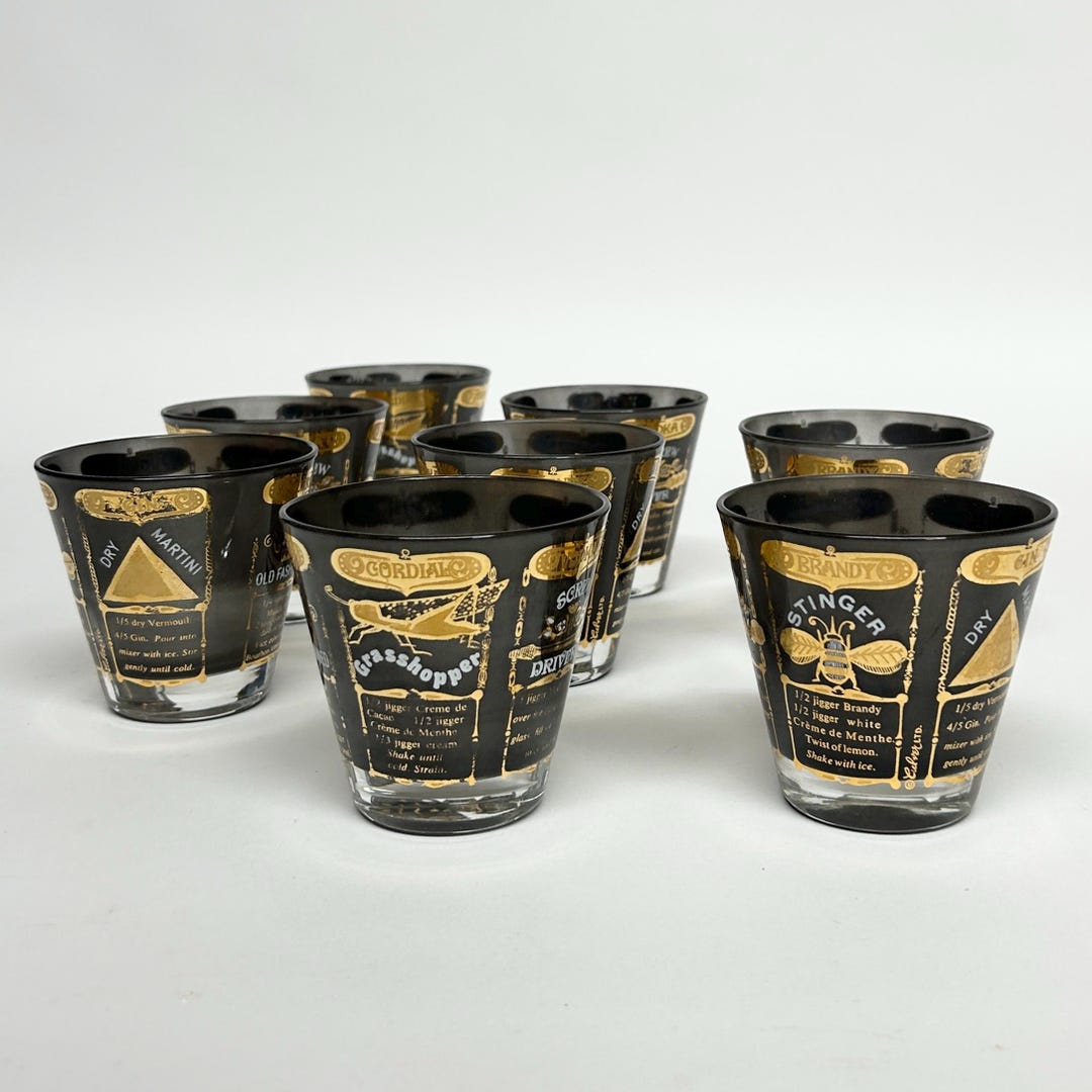 Culver Mid-century Modern Glassware, Gilt Decoration, Smoked Glass, MCM ...